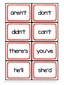 Contractions Match - SchoolhouseTeachers.com