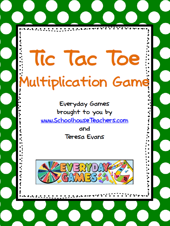 Tic Tac Toe Multiplication Game - SchoolhouseTeachers.com