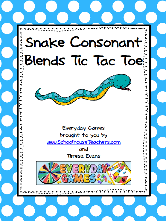 Snake Consonant Blends Tic Tac Toe - SchoolhouseTeachers.com
