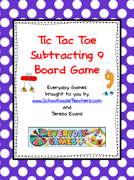 Tic Tac Toe Subtracting 9 Board Game - SchoolhouseTeachers.com