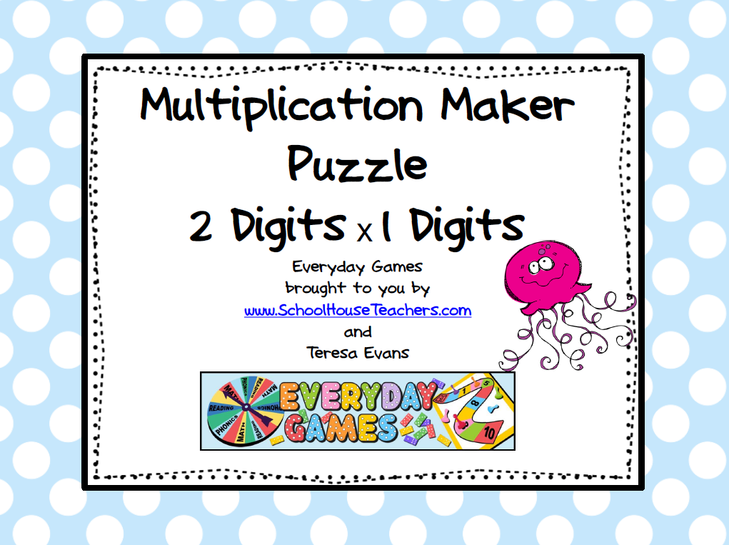 Multiplication Maker Puzzle - 2 Digits X 1 Digit - SchoolhouseTeachers.com