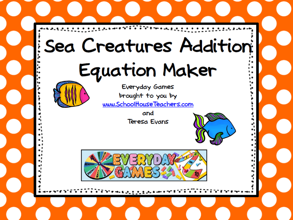 Sea Creatures Addition Equation Maker - SchoolhouseTeachers.com