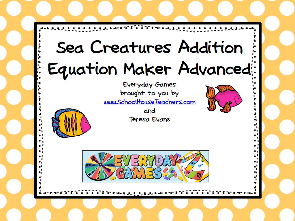 Sea Creatures Addition Equation Maker Advanced - SchoolhouseTeachers.com