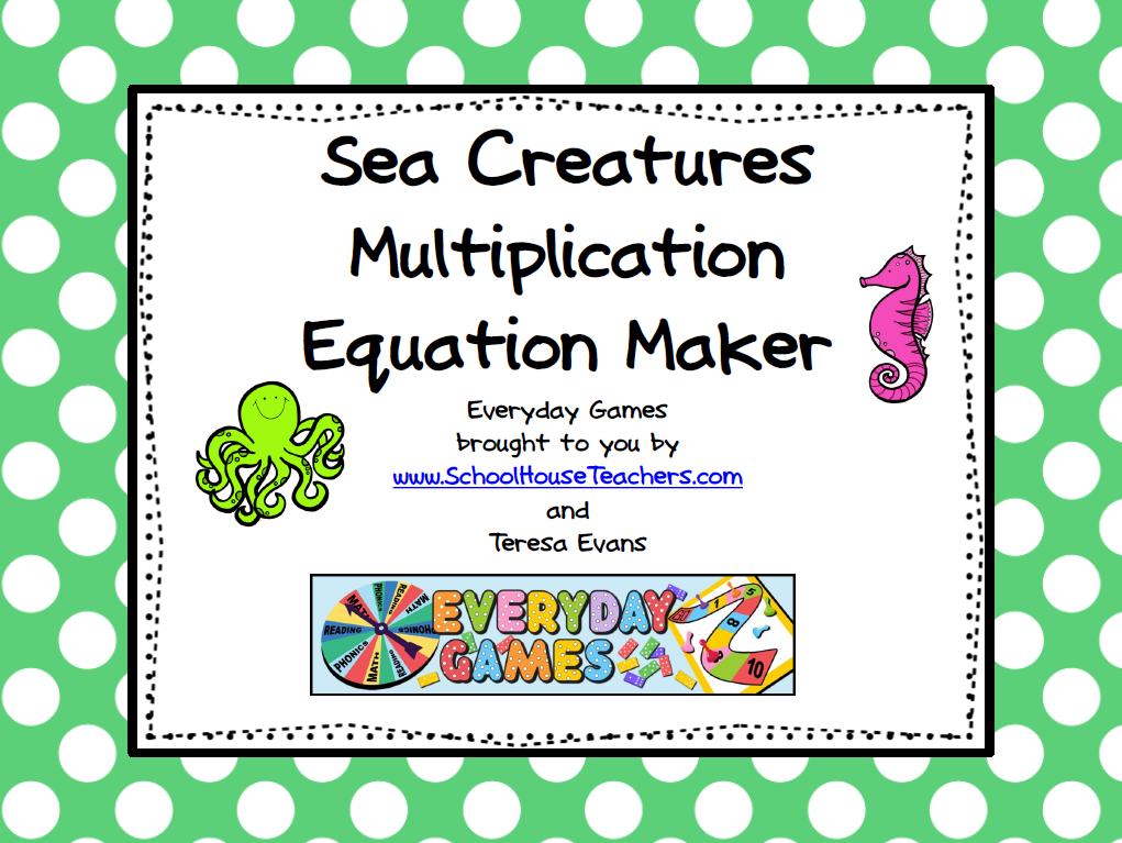 Sea Creatures Multiplication Equation Maker - SchoolhouseTeachers.com