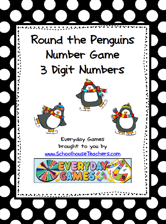 Round the Penguins Number Game 3 Digit Numbers - SchoolhouseTeachers.com