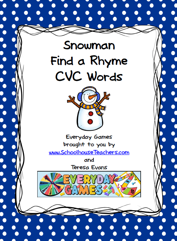 Snowman Find a Rhyme CVC Words - SchoolhouseTeachers.com