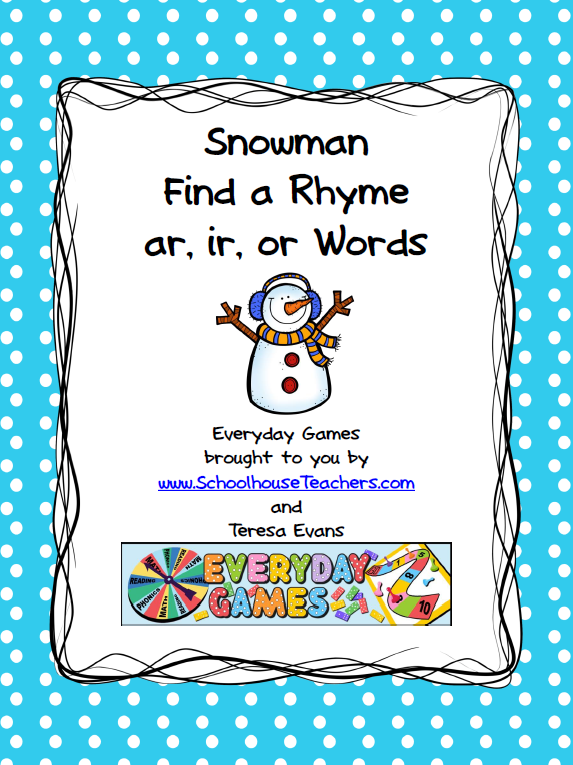 Snowman Find a Rhyme ar, ir, or Words - SchoolhouseTeachers.com