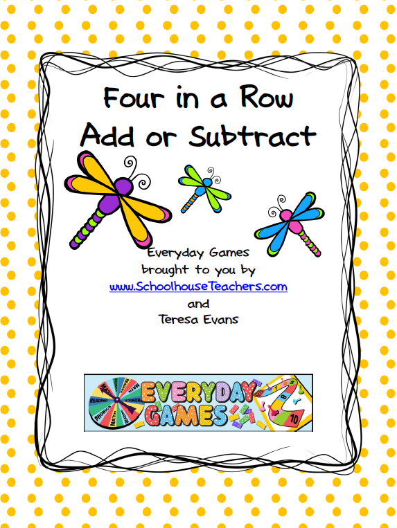 Four in a Row Add or Subtract - SchoolhouseTeachers.com