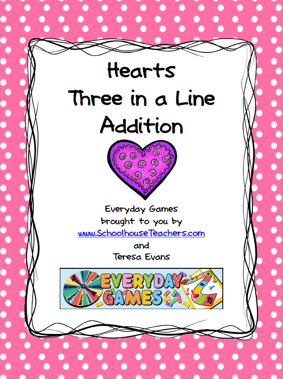 Hearts Three in a Line Addition - SchoolhouseTeachers.com