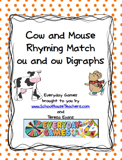 Cow and Mouse Rhyming Match ou and ow Digraphs - SchoolhouseTeachers.com