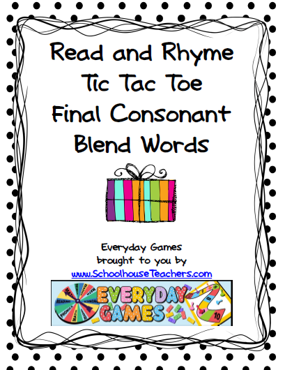 Read and Rhyme Tic Tac Toe Final Consonant Blend Words ...