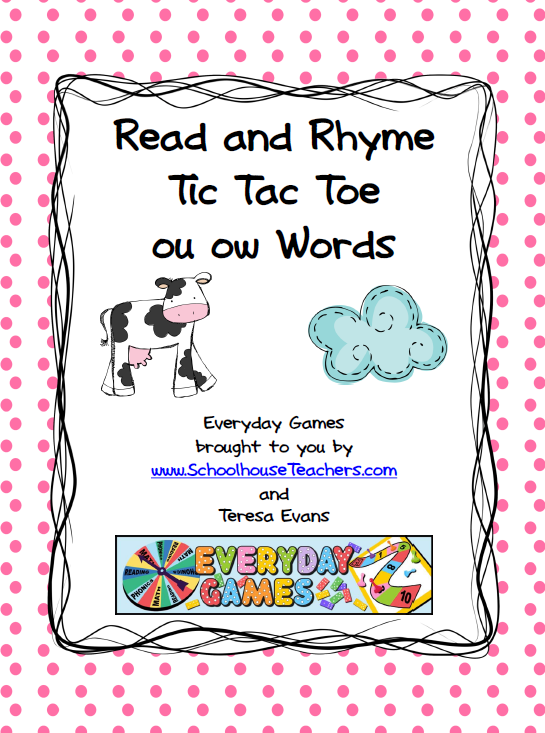 Read and Rhyme Tic Tac Toe ou ow Words - SchoolhouseTeachers.com