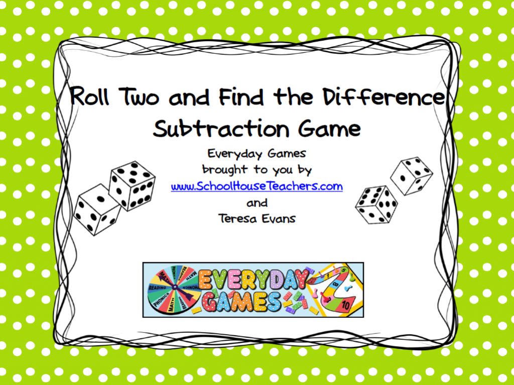 Roll 2 and Find the Difference Subtraction Game - SchoolhouseTeachers.com