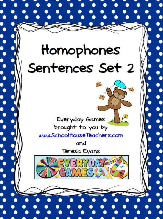 Homophones Sentences Set 2 - SchoolhouseTeachers.com