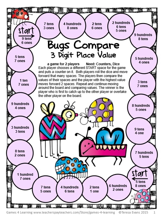 Bugs Compare 3 Digit Place Value - SchoolhouseTeachers.com