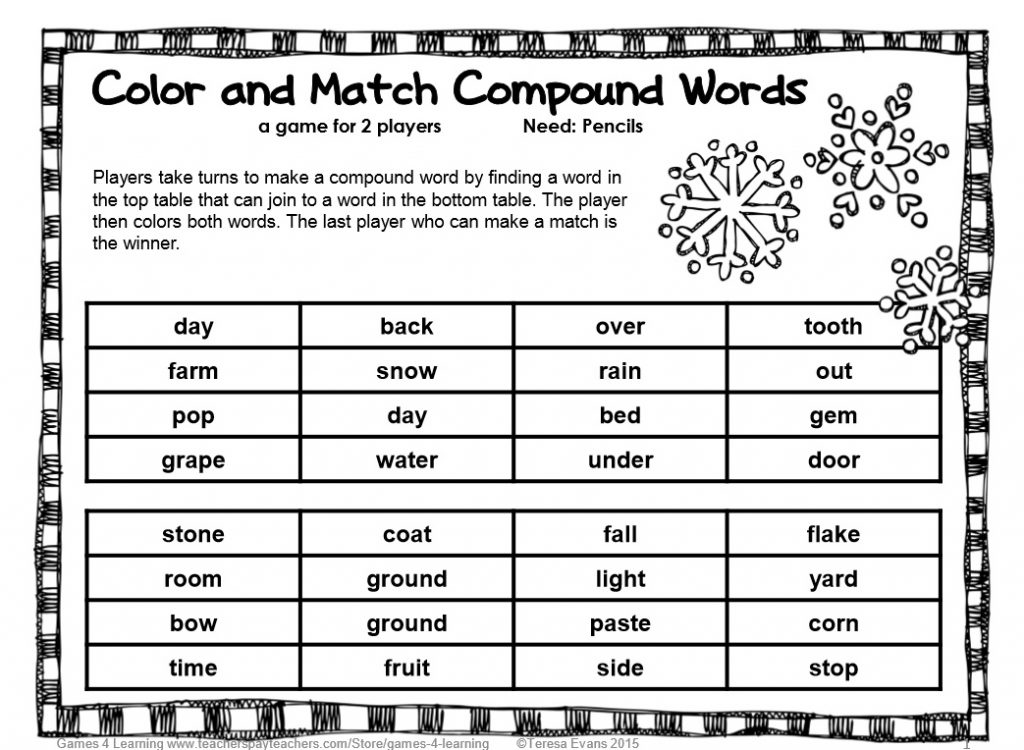 Color and Match Compound Words - SchoolhouseTeachers.com