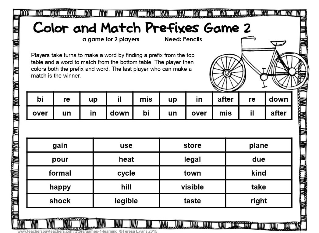 Color and Match Prefixes Game 2 - SchoolhouseTeachers.com