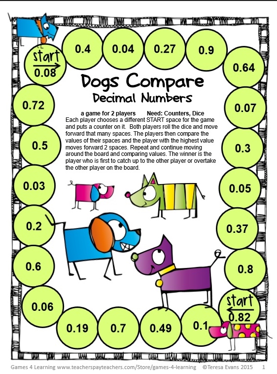Dogs Compare Decimal Numbers - SchoolhouseTeachers.com