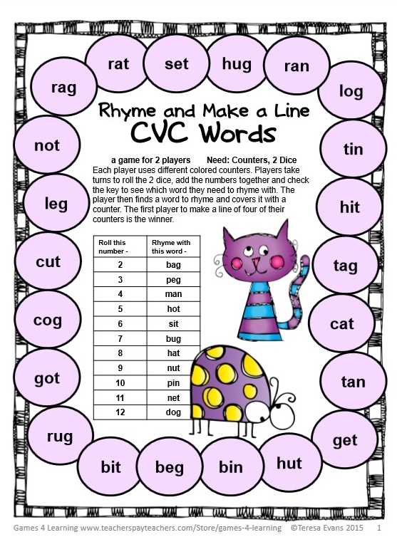 Rhyme and Make a Line CVC Words - SchoolhouseTeachers.com