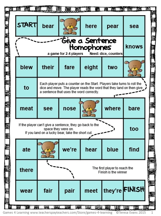 Give a Sentence Homophones - SchoolhouseTeachers.com