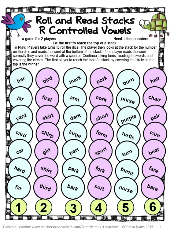 Roll and Read Stacks R Controlled Vowels - SchoolhouseTeachers.com