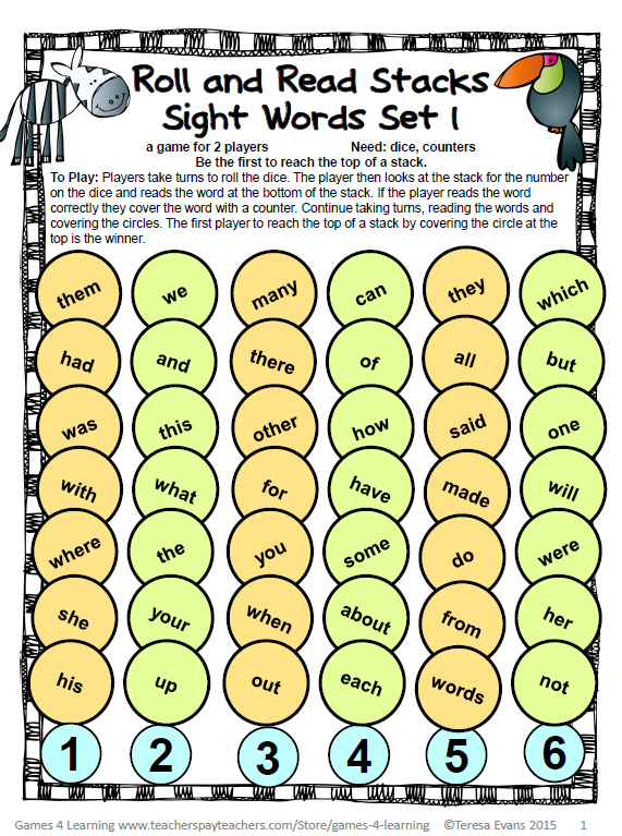 Roll and Read Stacks Sight Words - SchoolhouseTeachers.com