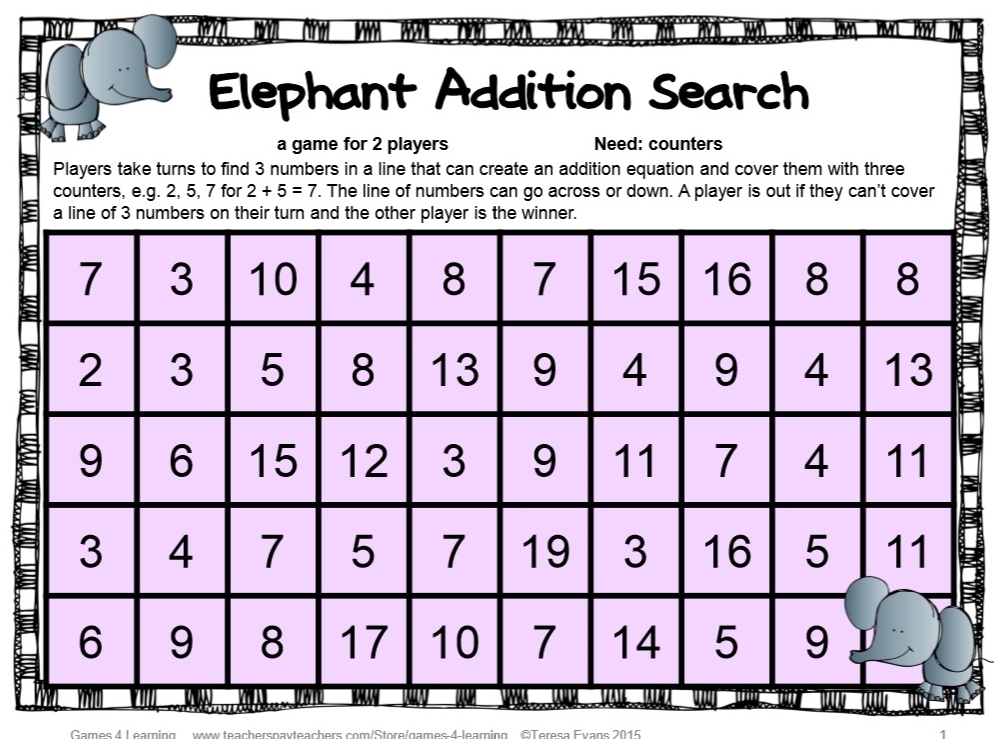 Elephant Addition Search - SchoolhouseTeachers.com