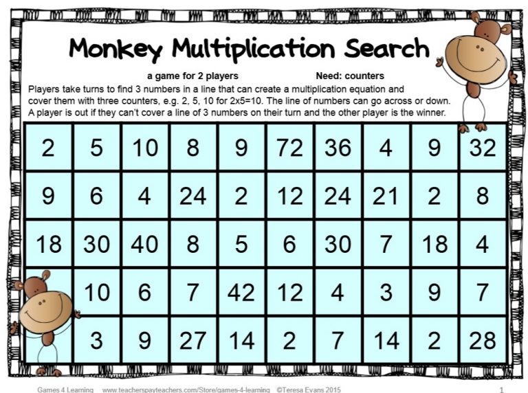 Monkey Multiplication Search - SchoolhouseTeachers.com