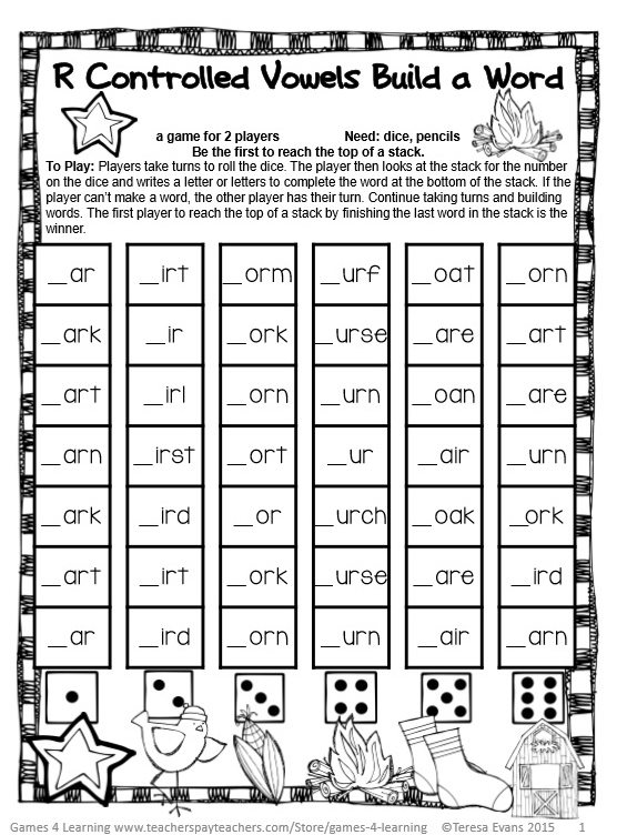R Controlled Vowels Build a Word - SchoolhouseTeachers.com