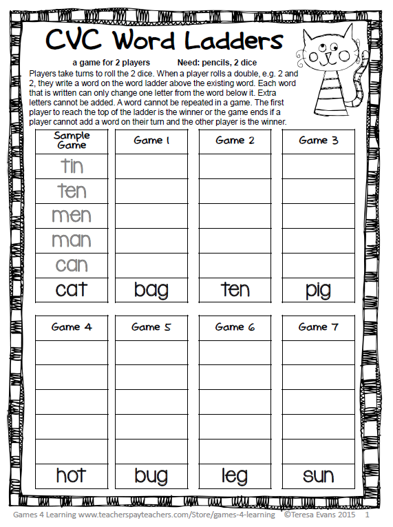 CVC Word Ladders - SchoolhouseTeachers.com