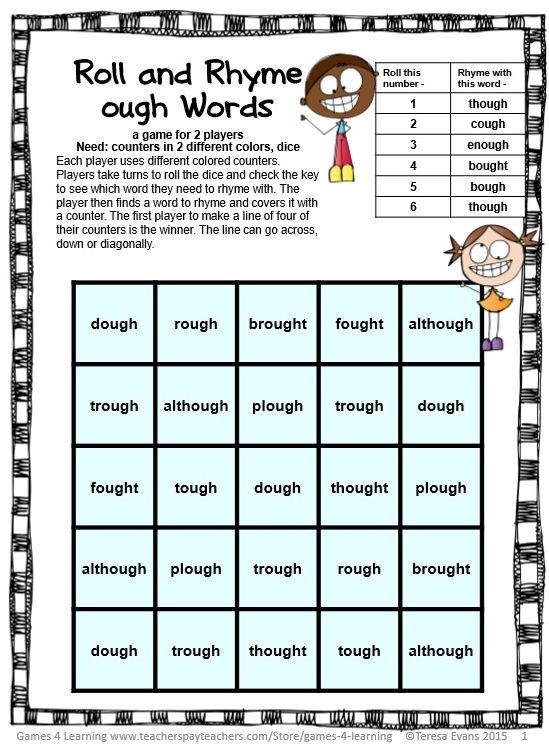 Roll and Rhyme ough Words - SchoolhouseTeachers.com