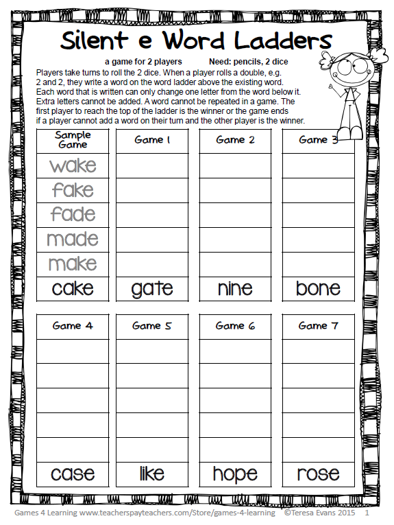 Silent E Word Ladders - SchoolhouseTeachers.com
