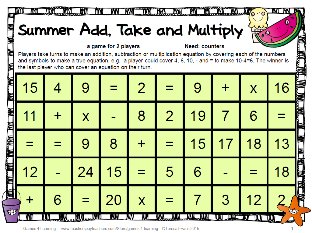 Summer Add, Take and Multiply - SchoolhouseTeachers.com