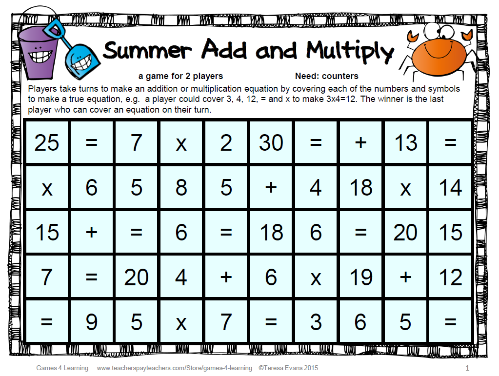 Summer Add and Multiply - SchoolhouseTeachers.com
