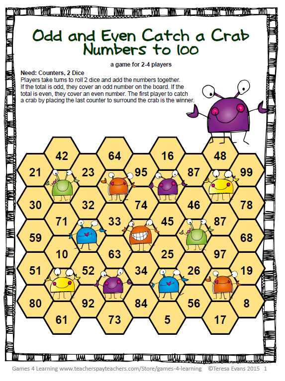 Odd and Even Catch a Crab Numbers to 100 - SchoolhouseTeachers.com