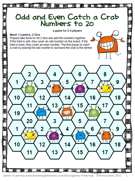 Odd and Even Catch a Crab Numbers to 20 - SchoolhouseTeachers.com