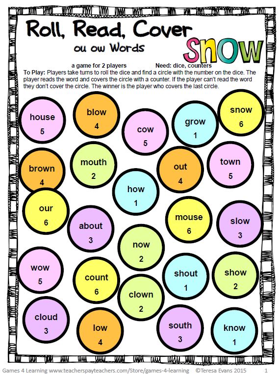 Roll, Read, Cover ou ow Words - SchoolhouseTeachers.com