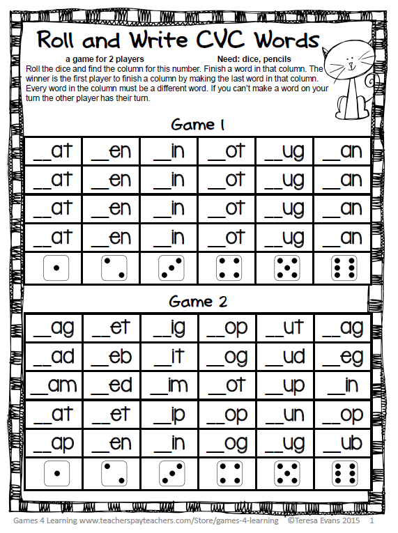 Roll and Write CVC Words - SchoolhouseTeachers.com