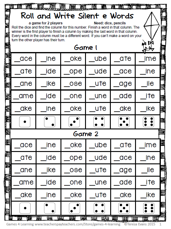 Roll and Write Silent e Words - SchoolhouseTeachers.com