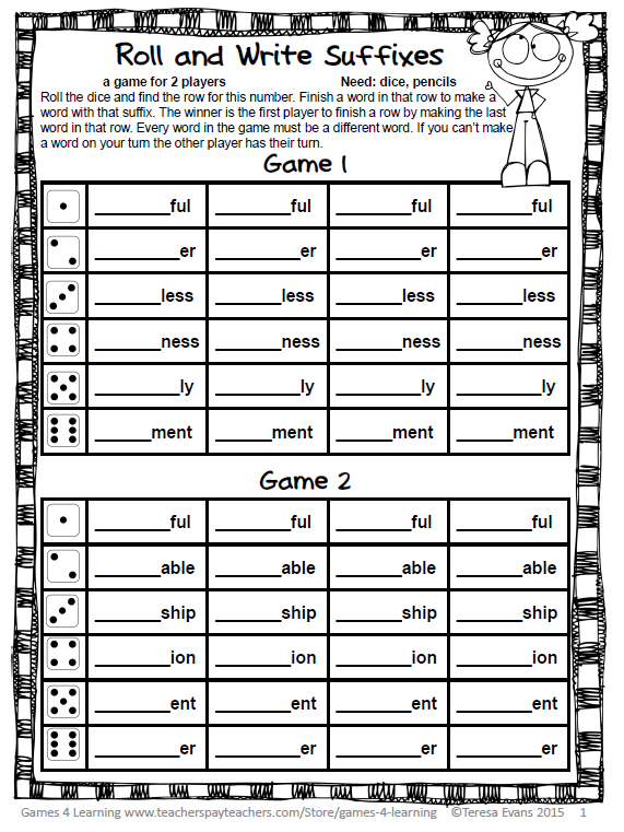 Roll and Write Suffixes - SchoolhouseTeachers.com