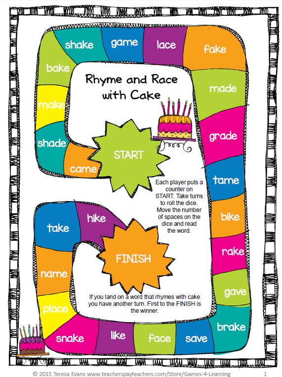 Rhyme and Race with Cake - SchoolhouseTeachers.com