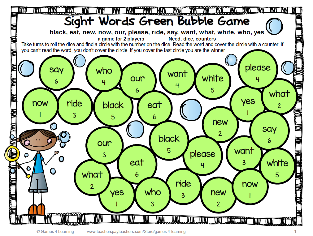 Sight Words Green Bubble Game - SchoolhouseTeachers.com