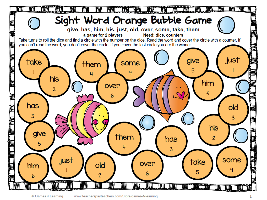 Sight Words Orange Bubble Game - SchoolhouseTeachers.com