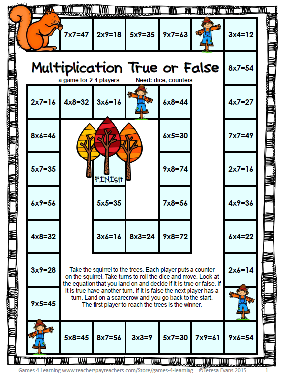 Multiplication True or False - SchoolhouseTeachers.com