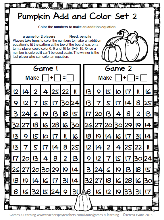 Pumpkin Add and Color Set 2 - SchoolhouseTeachers.com