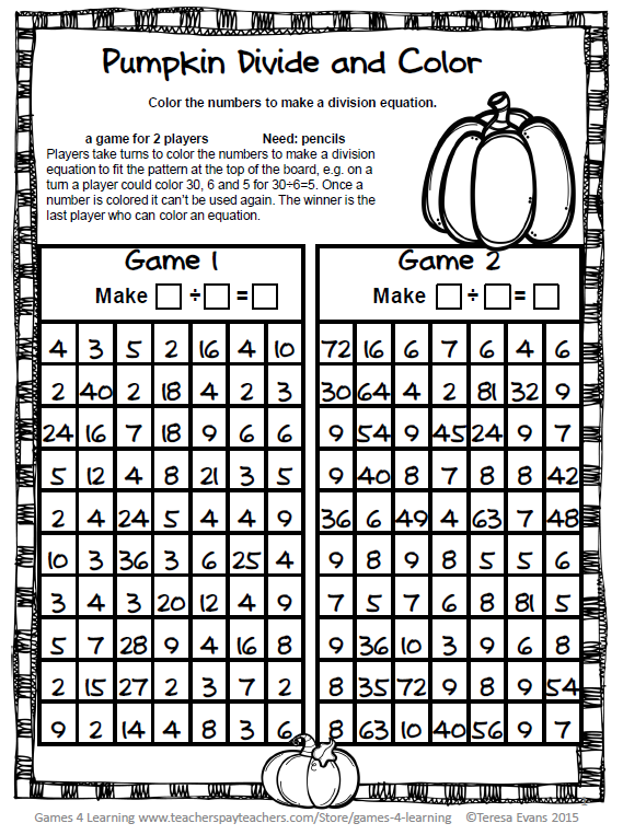 Pumpkin Divide and Color - SchoolhouseTeachers.com