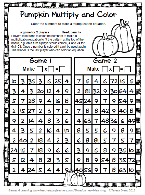 Pumpkin Multiply and Color - SchoolhouseTeachers.com