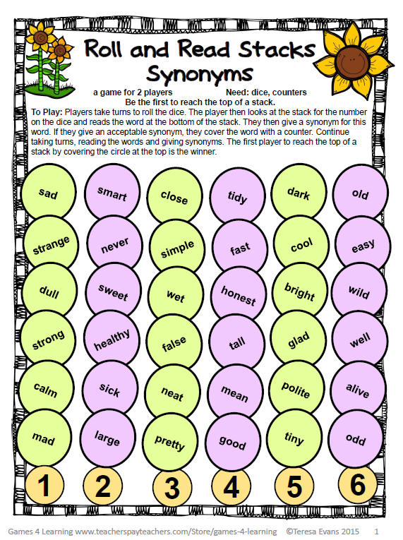 Roll and Read Stacks Synonyms - SchoolhouseTeachers.com