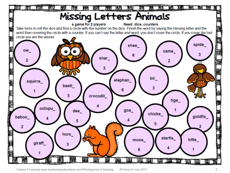 Missing Letters Animals Words - SchoolhouseTeachers.com