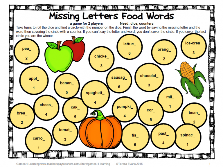 Missing Letters Food Words - SchoolhouseTeachers.com